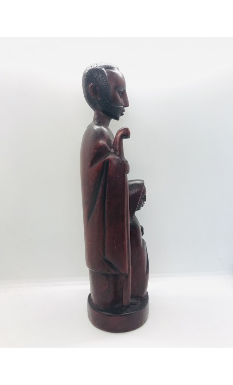 Statue Sainte Famille africaine en bois rouge (31 cm)